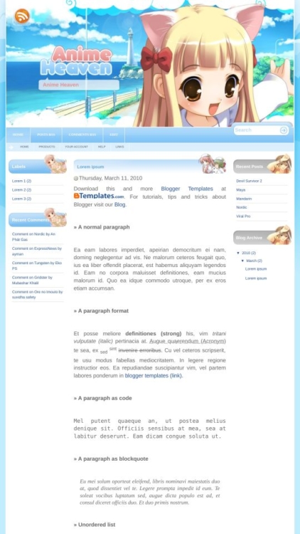 Anime Heaven Blogger Template - BTemplates