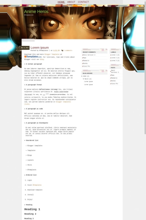 Anime Heros Blogger Template - BTemplates