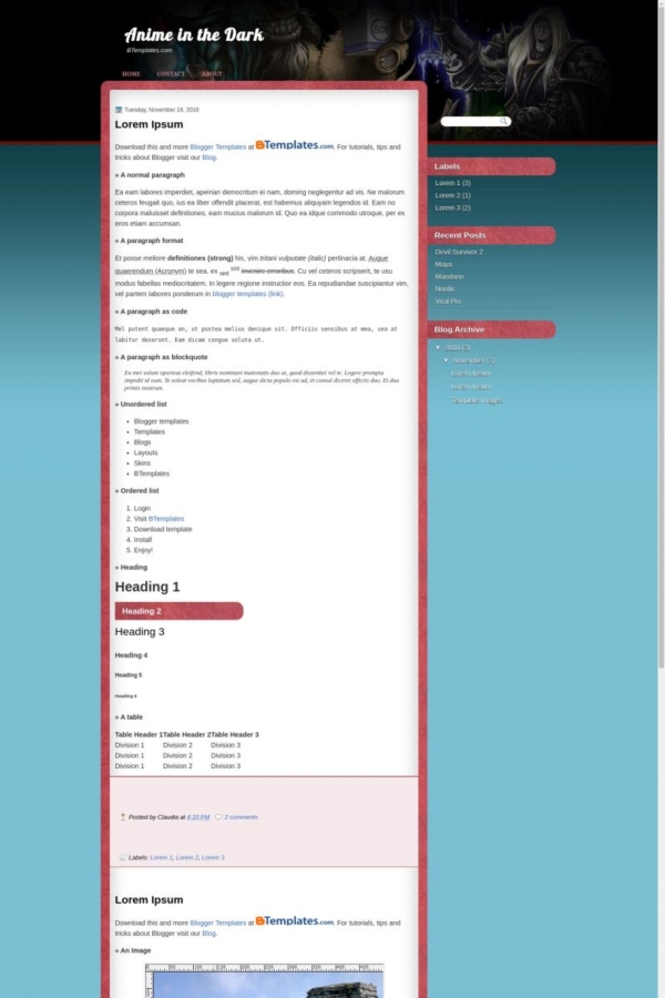 Anime in the Dark Blogger Template - BTemplates