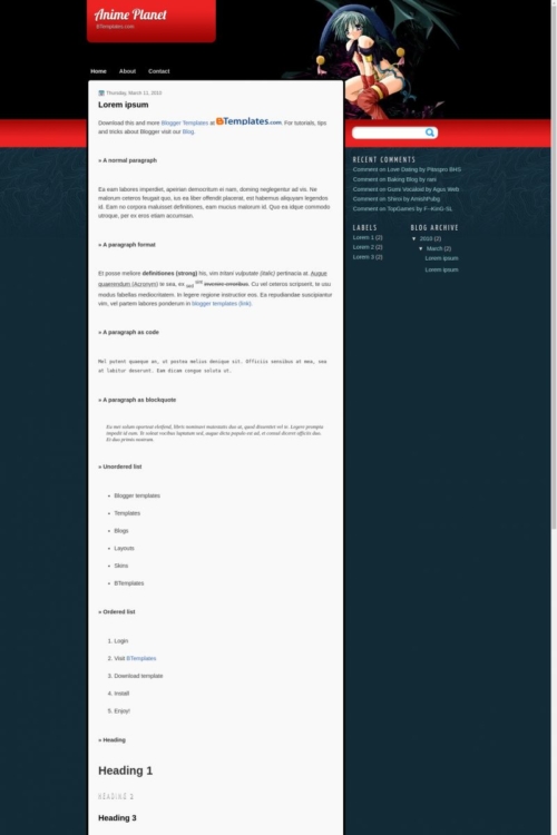 Anime Planet Blogger template - BTemplates