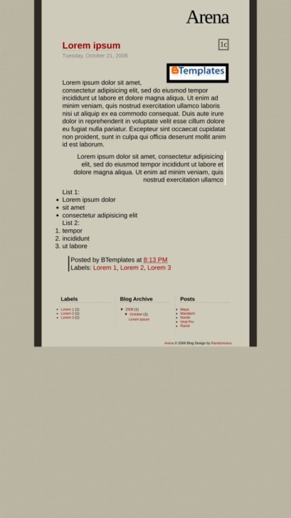 Arena Blogger template - BTemplates