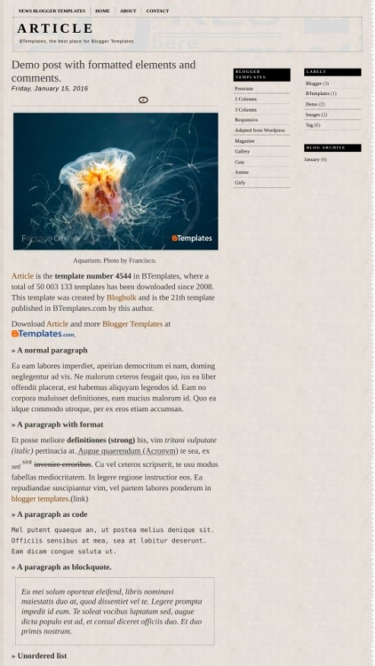 Article Blogger template - BTemplates
