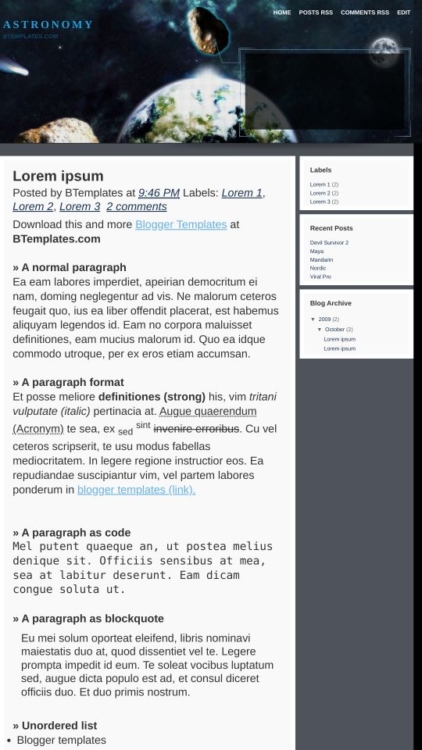 Astronomy Blogger template - BTemplates
