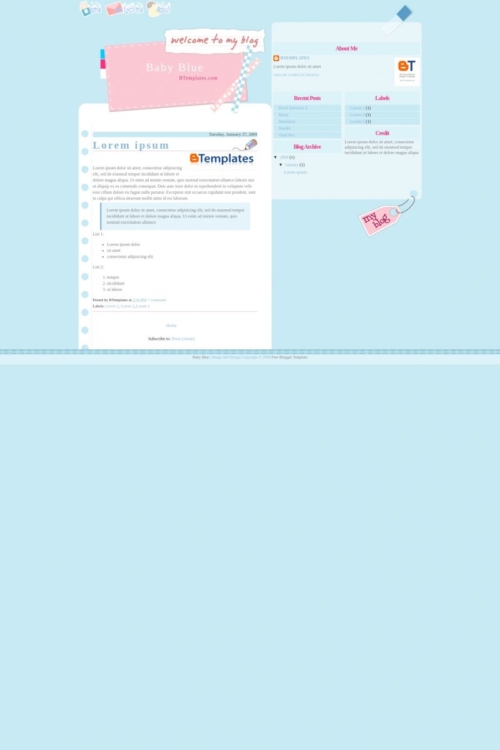Baby Blue Blogger Template - BTemplates