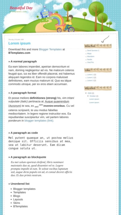Beautiful Day Blogger Template - BTemplates