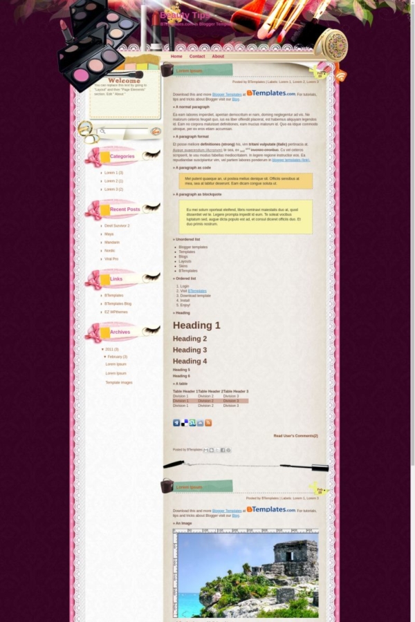 Beauty Tips Blogger template - BTemplates