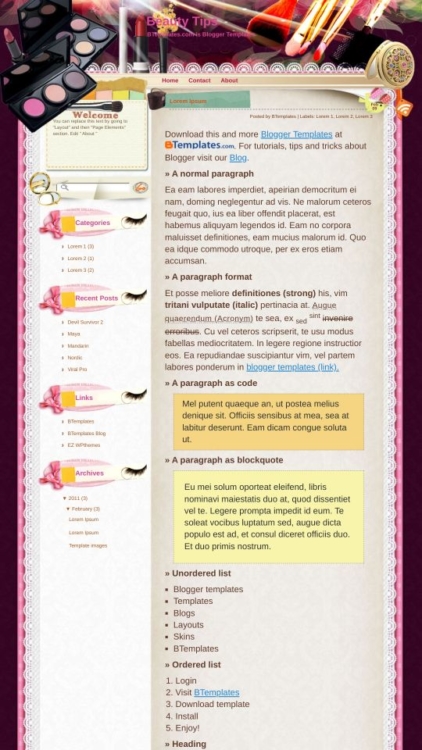 Beauty Tips Blogger template - BTemplates