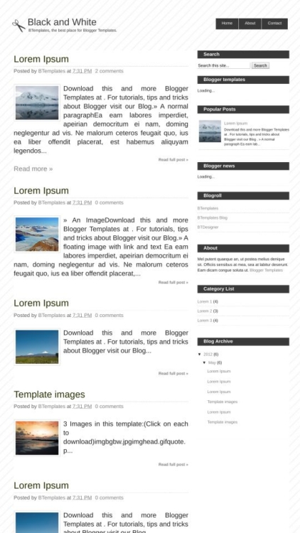 Black and White Blogger Template - BTemplates