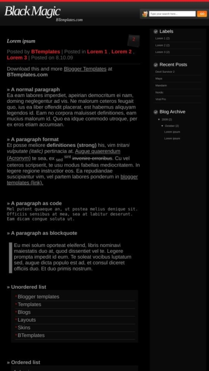 Black Magic Blogger template - BTemplates