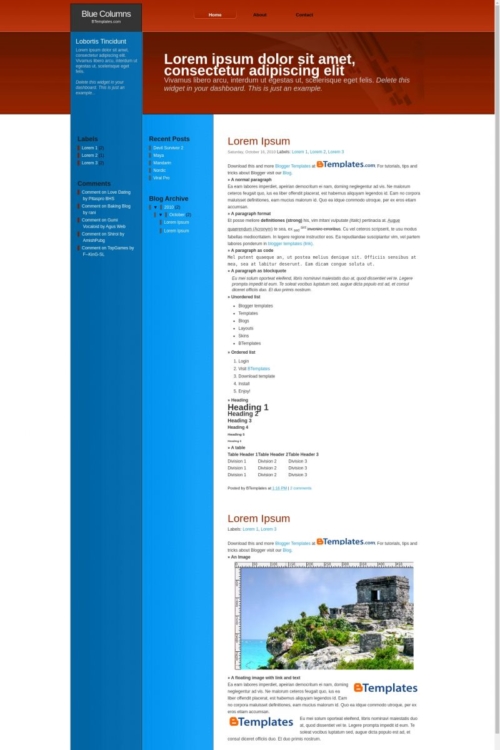 Blue Columns Blogger Template - BTemplates