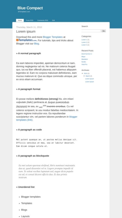 Blue Compact Blogger Template - BTemplates