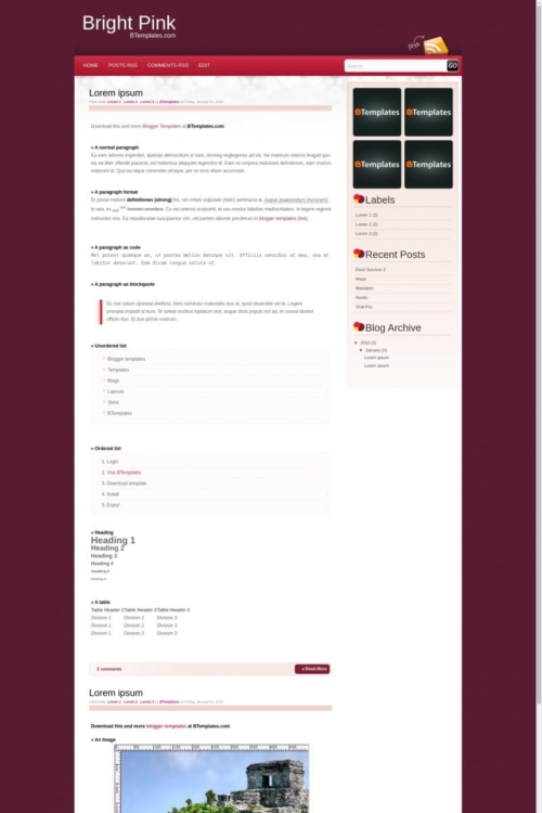 Bright Pink Blogger Template - BTemplates