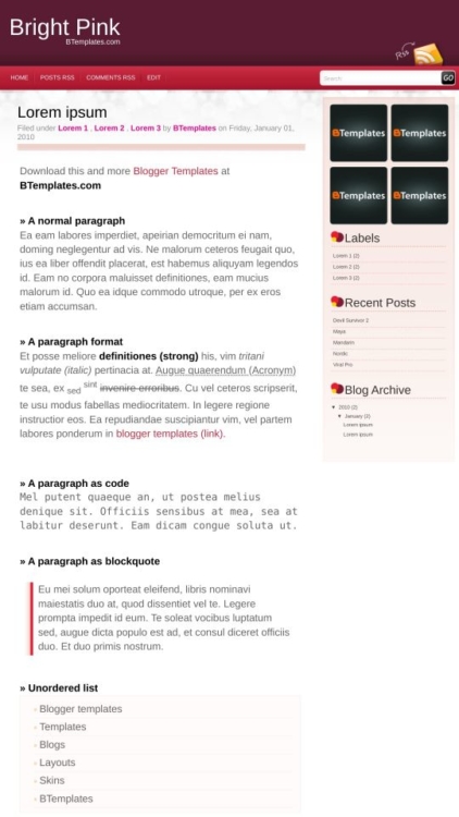 Bright Pink Blogger template - BTemplates