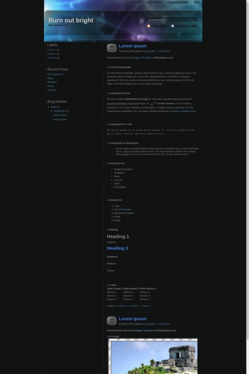 Burn out bright Blogger Template - BTemplates