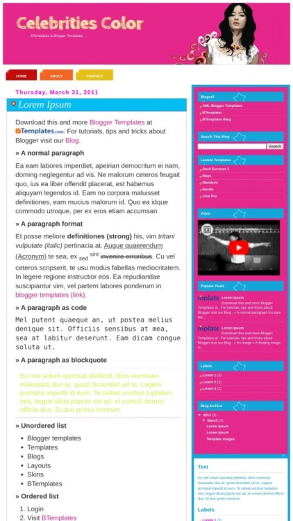Celebrities Color Blogger Template - BTemplates