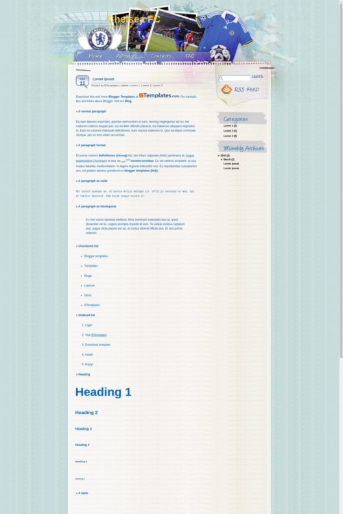 Chelsea FC Blogger Template - BTemplates