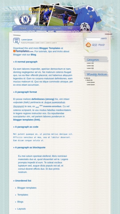 Chelsea FC Blogger Template - BTemplates