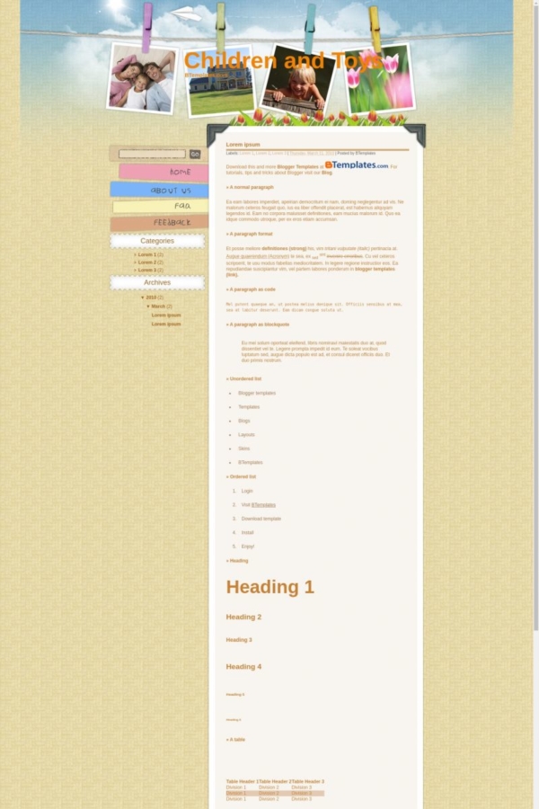Children and Toys Blogger Template - BTemplates