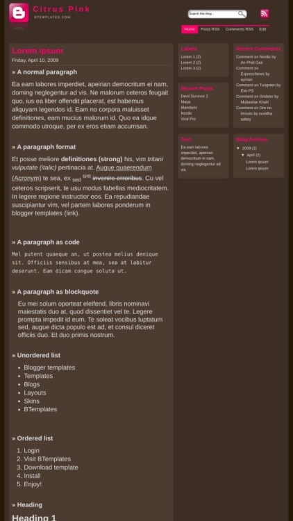 Citrus Pink Blogger Template - BTemplates
