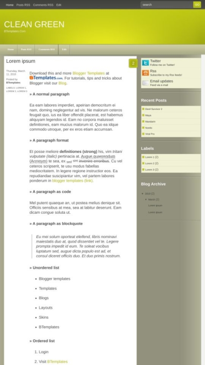 Clean Green Blogger Template - BTemplates