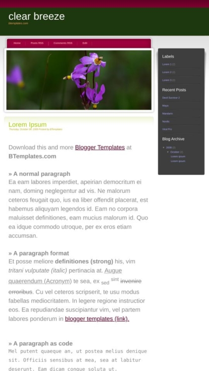 Clear Breeze Blogger template - BTemplates