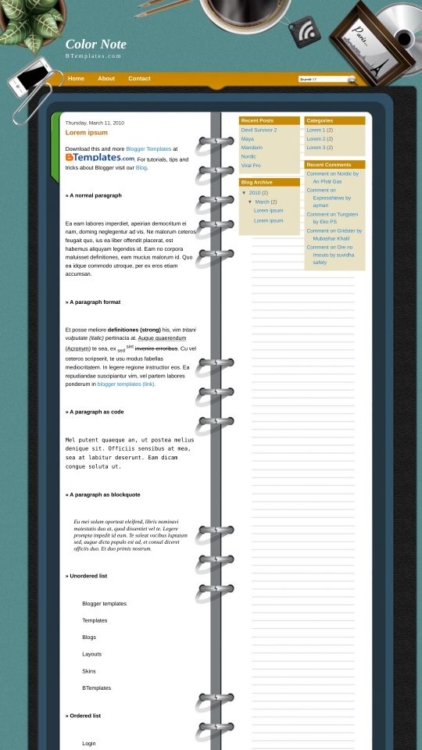 Color Note Blogger Template - BTemplates