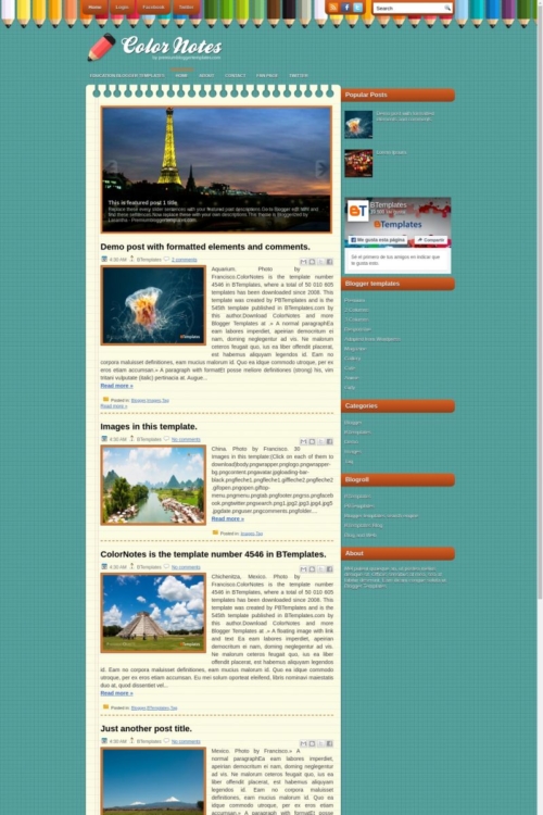 ColorNotes Blogger template - BTemplates