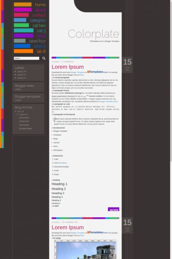 Colorplate Blogger template - BTemplates