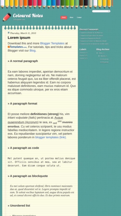 Coloured Notes Blogger Template - BTemplates