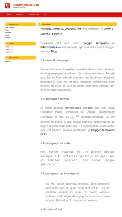 Communication Blogger template - BTemplates