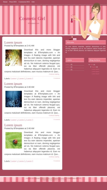 Cosmetic Girl Blogger Template - BTemplates