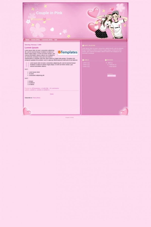 Couple in Pink Blogger Template - BTemplates