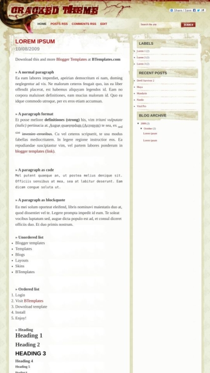 Cracked Blogger template - BTemplates