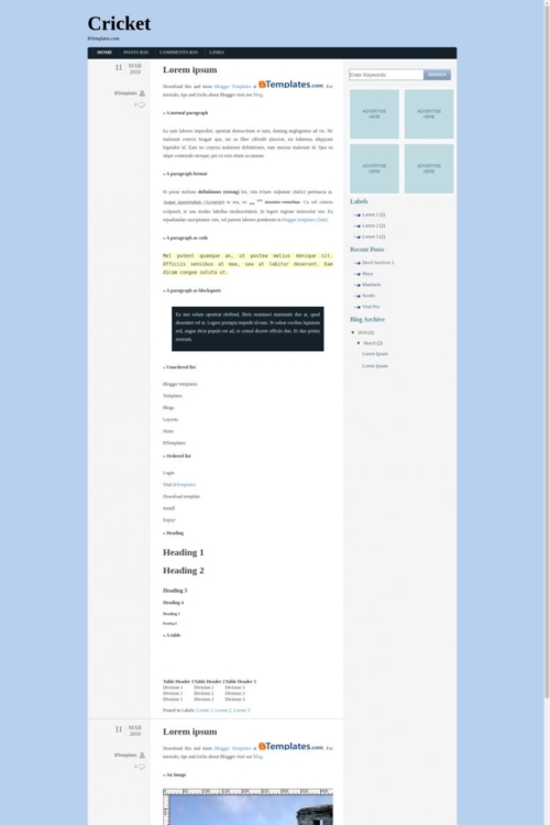 Cricket Blogger Template - BTemplates