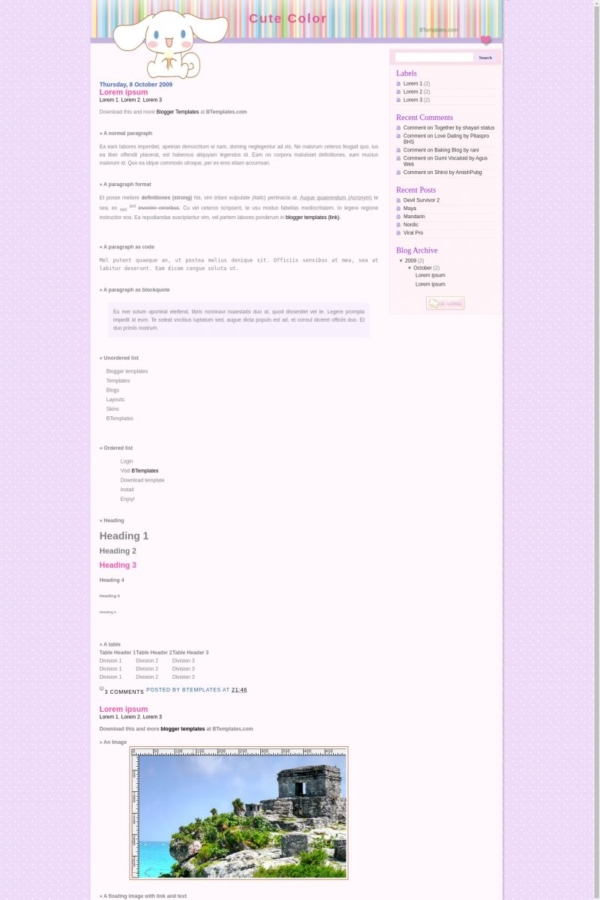Cute Color Blogger Template - BTemplates