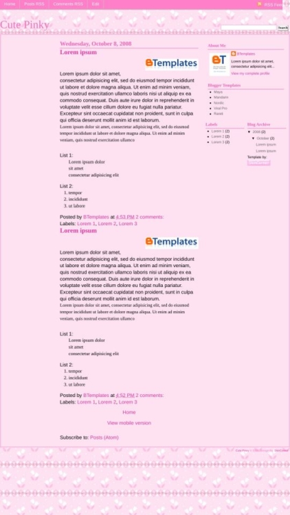 Cute Pinky Blogger Template - BTemplates