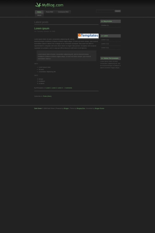 Dark Green Blogger template - BTemplates