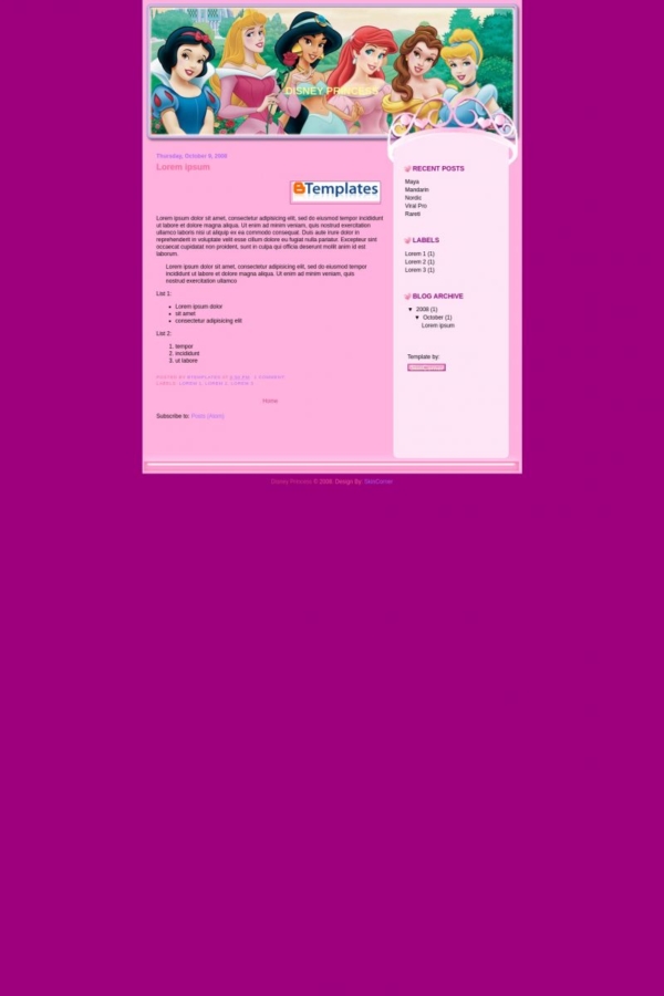 Disney Princess Blogger template - BTemplates