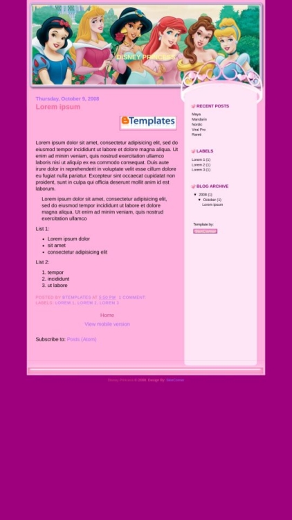 Disney Princess Blogger template - BTemplates