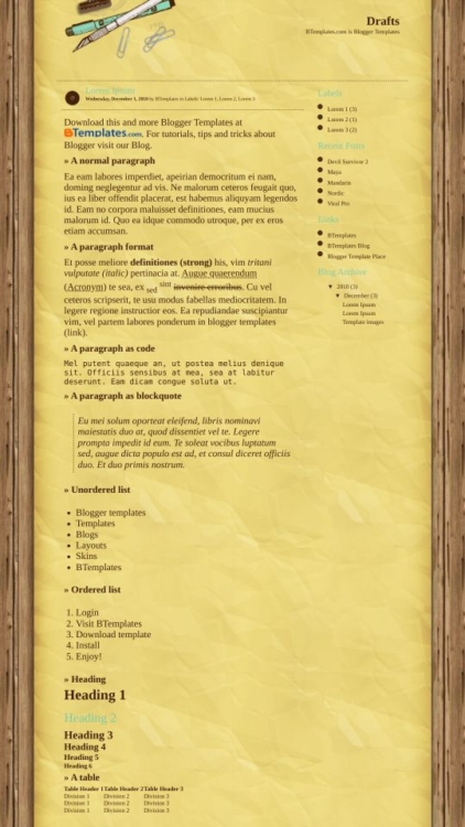 Drafts Blogger Template - BTemplates
