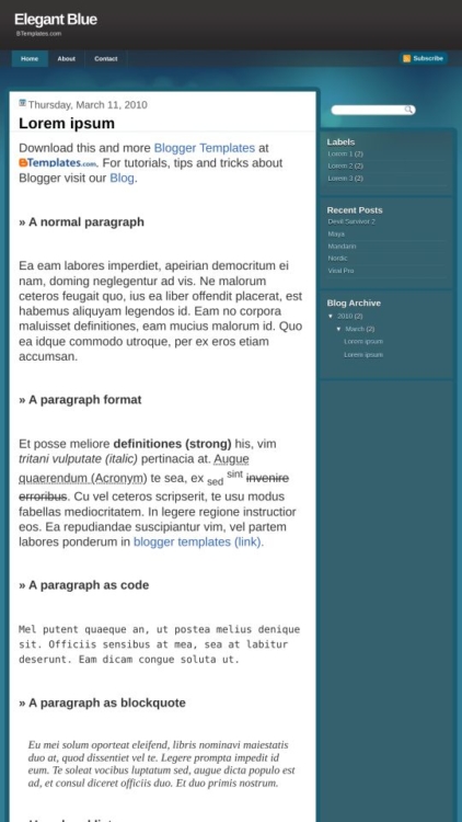 Elegant Blue Blogger Template - BTemplates