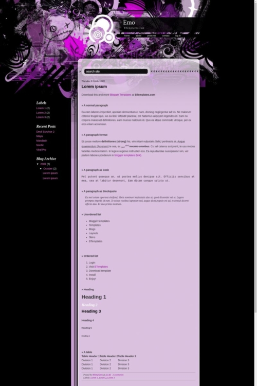 Emo Blogger template - BTemplates