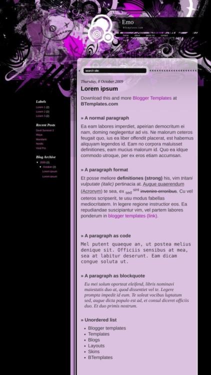 Emo Blogger template - BTemplates