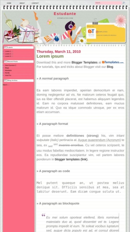 Estudante Blogger template - BTemplates