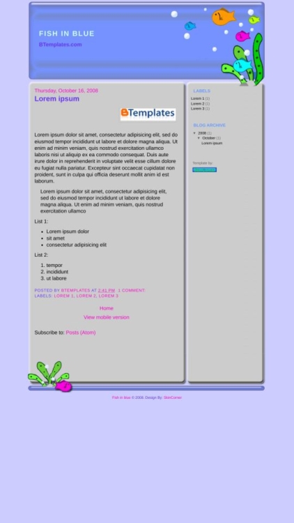 Fish in Blue Blogger Template - BTemplates