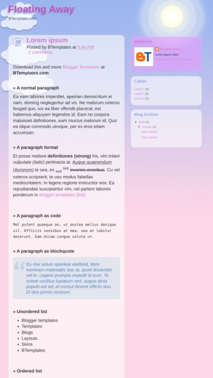 Floating Away Blogger Template - BTemplates