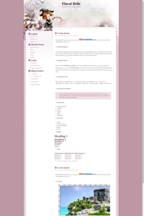 Floral Belle Blogger template - BTemplates