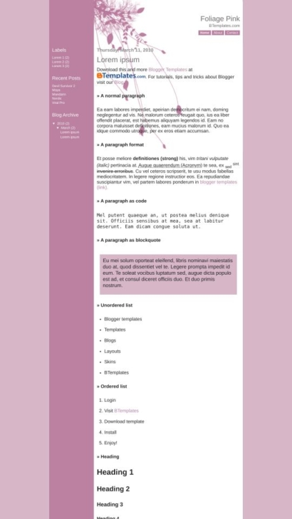 Foliage Pink Blogger Template - BTemplates
