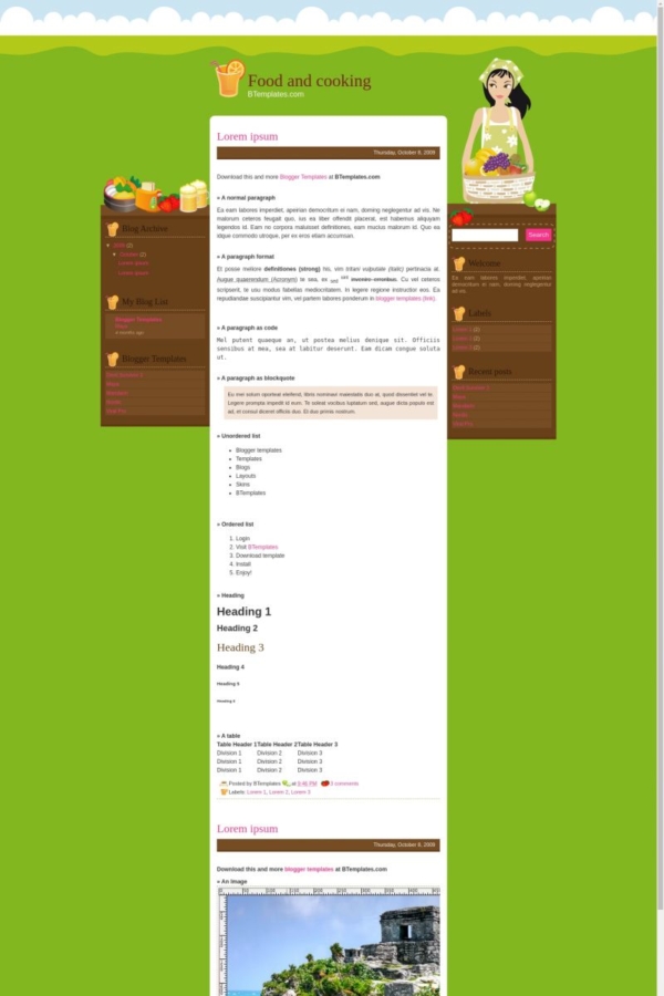 Food and Cooking Blogger template - BTemplates