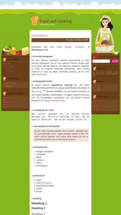 Food and Cooking Blogger Template - BTemplates